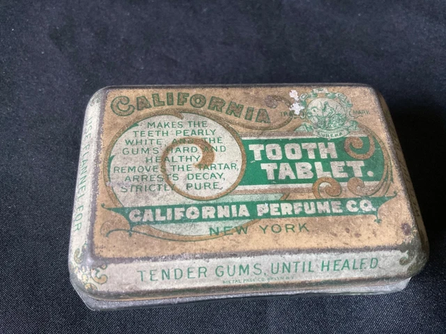 ANTIQUE CALIFORNIA PERFUME Co. Tooth Tablet Glass/ Tin Container 1900’s ...