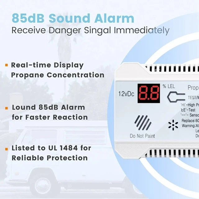 PROPANE DETECTOR 12V LPG Natural Gas Sensor Leak Alarm 85DB Siren for ...