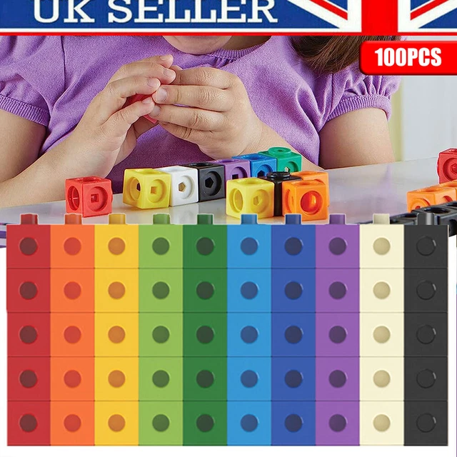 100 X MATHS Link Cubes Interlocking Snap Cubes Counting Snap Blocks Kid ...