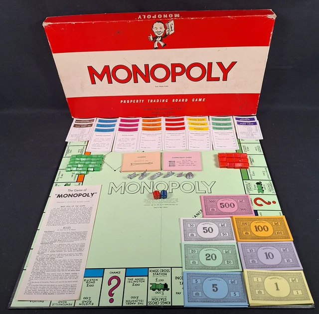 VINTAGE MONOPOLY BOARD Game Waddingtons Red Long Box Version Complete £ ...