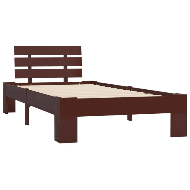 BED FRAME DARK Brown Solid Pine Wood 90x200 cm Sturdy Slatted Single ...