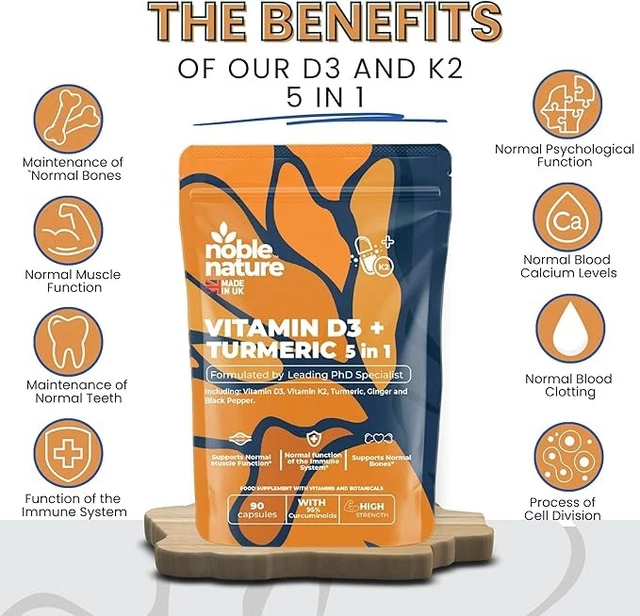 VITAMIN D3 4000IU + K2 MK7 + Turmeric 2000mg, Ginger & Black Pepper ...