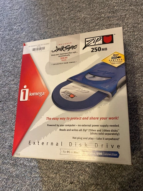IOMEGA ZIP 250 USB powered external drive Mac/PC Zip Drive Open Box $81 ...