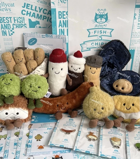 JELLYCAT LONDON SELFRIDGES Exclusive Fish & Chips Full Complete Set ...