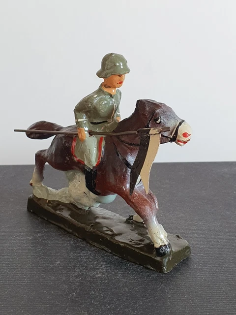 ELASTOLIN LINEOL SOLDAT Kavallerie zu Pferd Wimpel Lanze Militär WK Blech Masse EUR 34,99 ...