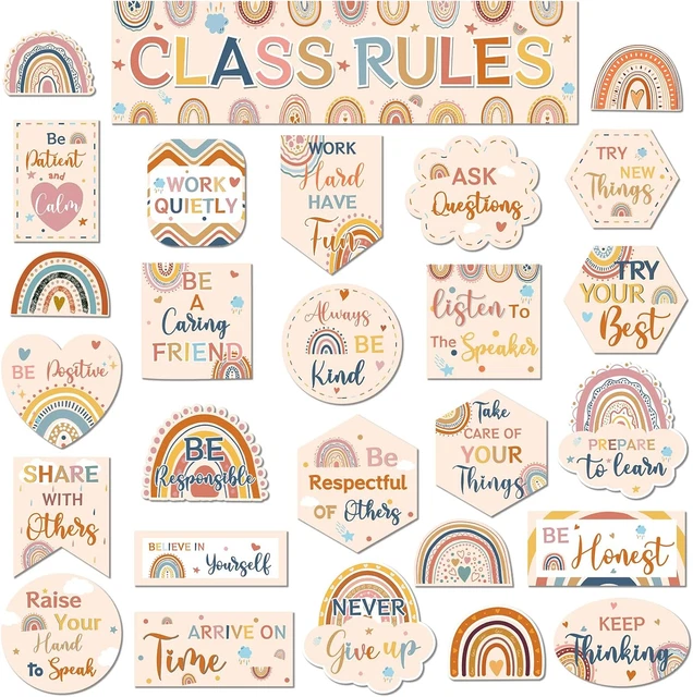 BOHO CLASS RULES Bulletin Board Decorations Rainbow Classroom Rules ...