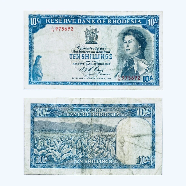 1968 RHODESIA (ZIMBABWE) 10 Rhodesian Shillings (Pound) Banknote ...