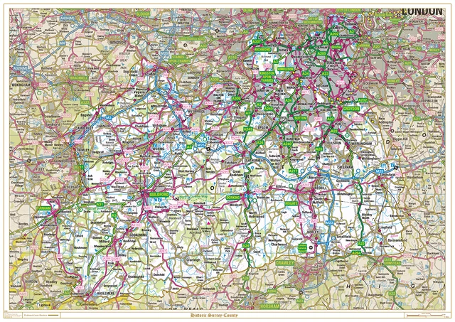 OLD COUNTY MAP of Surrey, Traditional Boundary Map of Surrey (pre-1974 ...