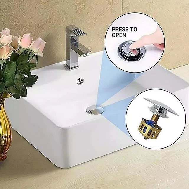 STAINLESS STEEL PUSH-TYPE Bounce Core Wash Basin Drain Filter Seal ...
