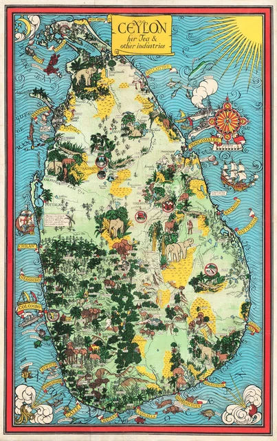 EARLY WALL MAP Ceylon Tea and other Industries Sri Lanka 11"x16" Tea ...