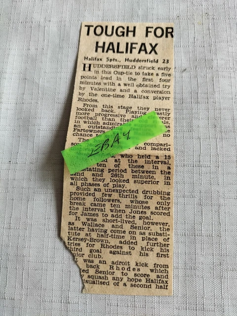 1968 HALIFAX V Huddersfield Rugby League original newspaper press ...