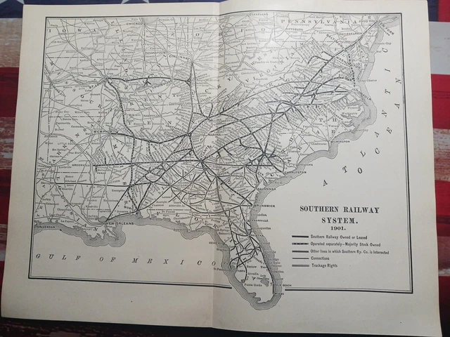 1901 ORIGINAL DATED Railroad Map SOUTHERN RAILWAY SYSTEM all Train ...