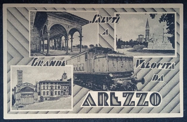CARTOLINA ANTICA-SALUTI A Grande Velocita' Da Arezzo-Treno-Bella ...