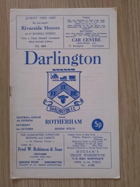 DARLINGTON V ROTHERHAM United, Division Four, 1973/4 £2.23 - PicClick UK