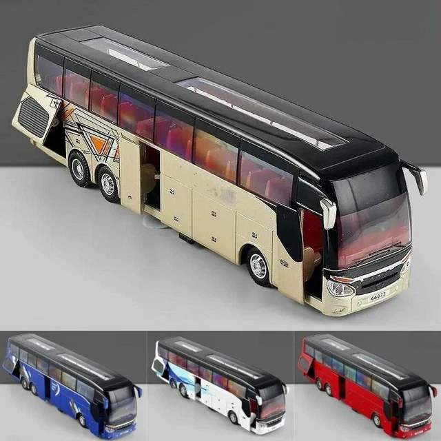 LUXURY COACH BUS Toy Car Miniature Model Pull Back Sound and Light ...