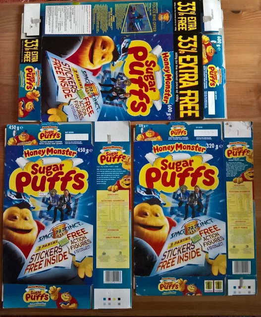 QUAKER SUGAR PUFFS empty cereal boxes packets: Space Precinct x3 ...