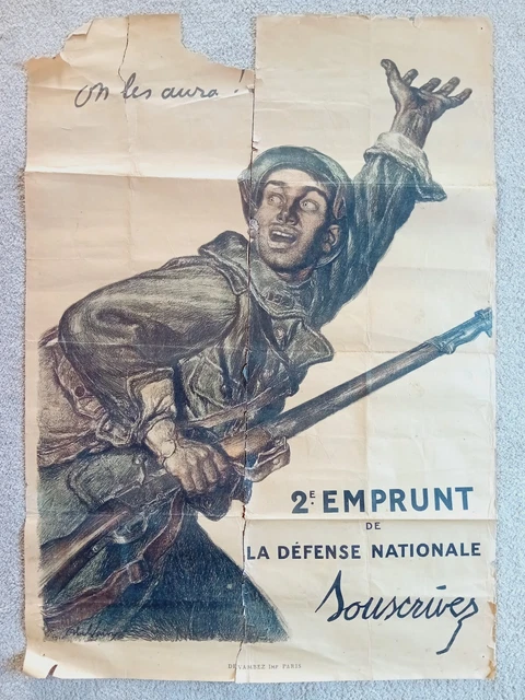 ANCIENNE AFFICHE EMPRUNT Défense NATIONALE poilus WW1 guerre 1914-18 ...