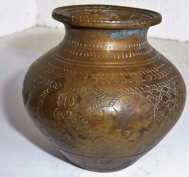 ANTIKE VERZIERTE KLEINE Bauch Vase,Messing/Bronze,Replikat?, ca:H/Dm 7 ...
