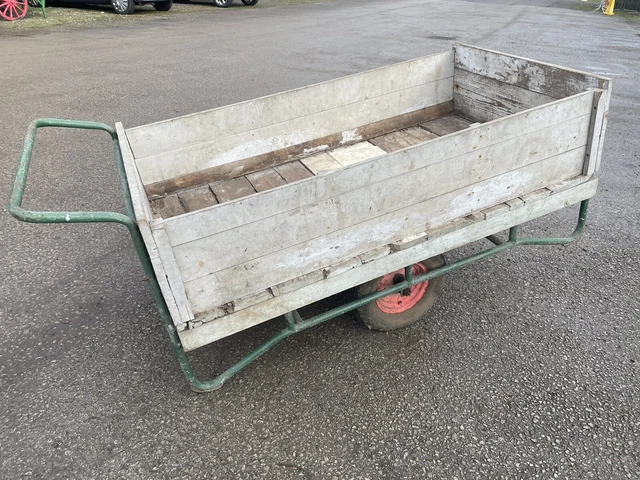 VINTAGE GARDEN TROLLEY Flatbed Market Barrow Cart Wheelbarrow Planter ...