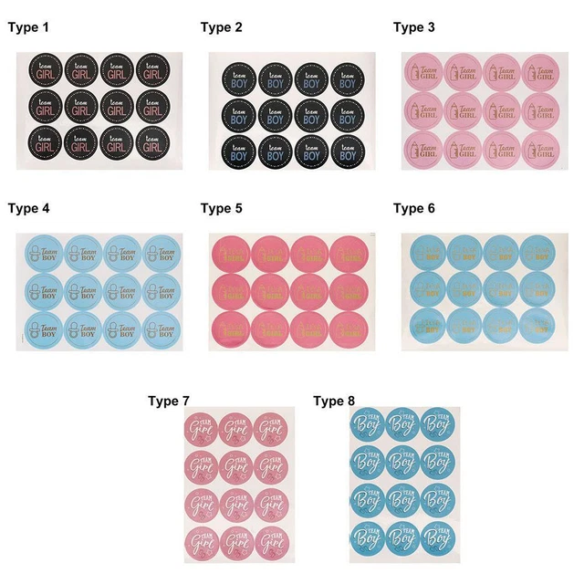 GENDER REVEAL DECALS Party Supplies Team Boy/Girl Stickers Baby Shower ...