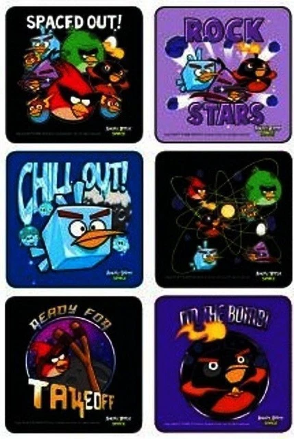 6 X SQUARE Stickers ~ Angry Birds Rock Stars I'm The Bomb Spaced Out ...