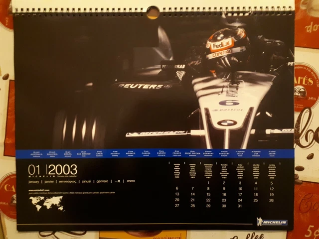 CALENDARIO MICHELIN FORMULA One 2003, pubblicitario Bibendum F1 Omino ...