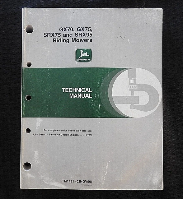 VÉRITABLE JOHN DEERE GX70 GX75 SRX75 SRX95 Equitation Tondeuse Tech ...