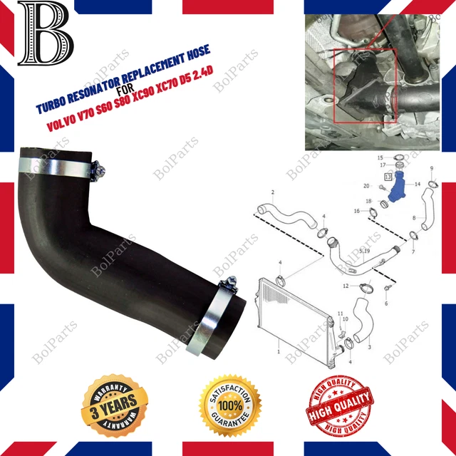 TURBO RESONATOR REPLACMENT Hose for Volvo V70 S60 S80 XC90 XC70 D5 2.4D ...