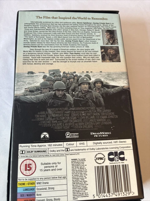 SAVING PRIVATE RYAN (VHS Video 1999) Steven Spielberg Film - Tom Hanks ...