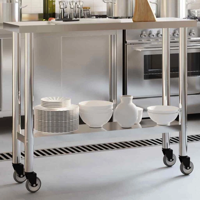 TAVOLO DA LAVORO Cucina con Ruote 110x30x85 cm in Acciaio Inox EUR 141 ...