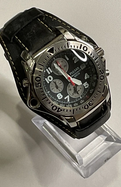 SEIKO PULSAR MENS Chrono Alarm Watch/ Rotating Bezel Compass 53mm (New ...