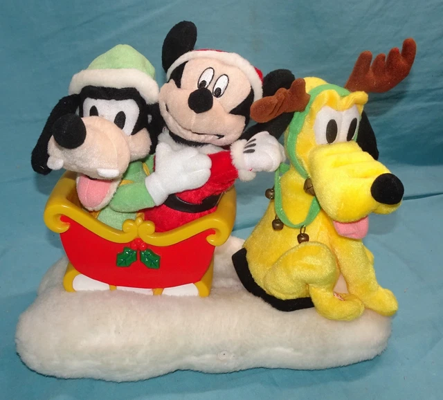 DISNEY GEMMY ANIMATED Musical Mickey Goofy Pluto on Sled Here Comes Santa Claus £11.17 - PicClick UK
