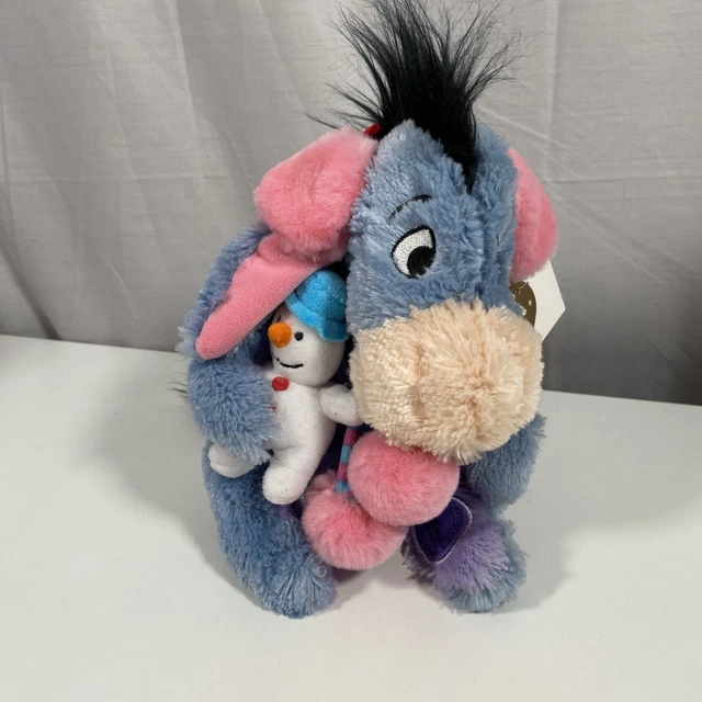 DISNEY STORE WINTER Winnie The Pooh EEYORE with Snowman 8" soft toy £14 ...