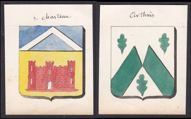 19. JH. CHÂTEAU Arthuis Frankreich France Wappen Adel coat of arms ...