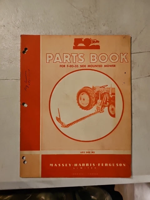 VINTAGE 1956 MASSEY Harris Ferguson F-EO-35 SIDE MOUNTED MOWER Parts ...
