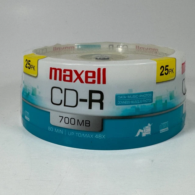 MAXELL CD-R 25 Pack 700 MB 80 Minutes Max 48X Data Play Record Music ...