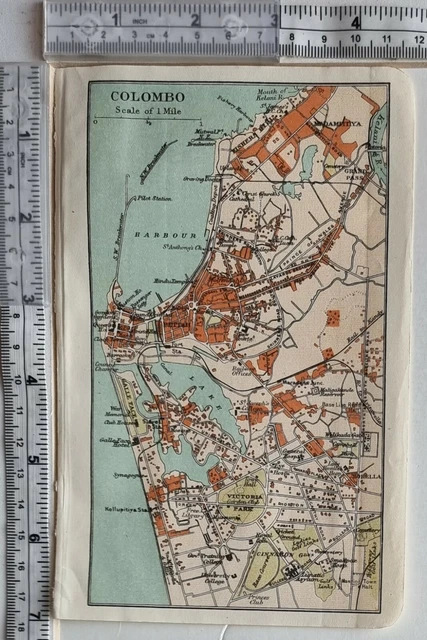 1933 INDIA TOURIST Map Colombo Plan Hindu Temple Pettah Fort Station ...