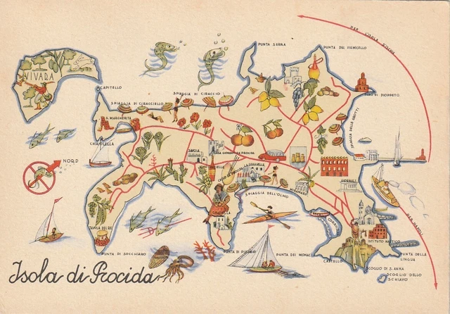AK MAP, LANDKARTE, Umgebungskarte **ISOLA DI PROCIDA** EUR 1,00 ...