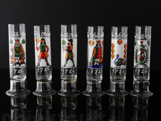 6 BAROCK SPIELKARTENGLÄSER 1726 Biergläser Lauscha Kurfürst August ...