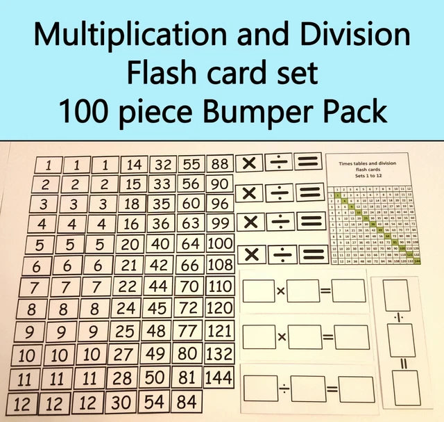 MATHS TIMES TABLE division homeschooling interactive flash card mega ...
