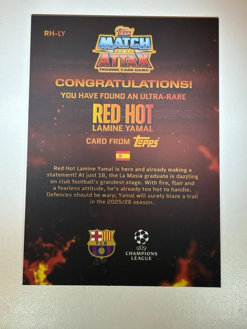 TOPPS MATCH ATTAX 2025/26 Red Hot Lamine Yamal RH-LY Ultra Rare 1:250 ...
