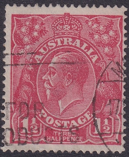 AUST KGV 1½D RED SWK. "DARK PINK SHADE". POSTMARK - NARRANDERA NSW. USED. (L346) $12.40 ...