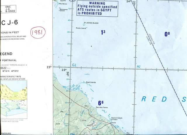 OPERATIONAL AIR NAVIGATION Chart for Red Sea Area. ONC J-6. Very large ...