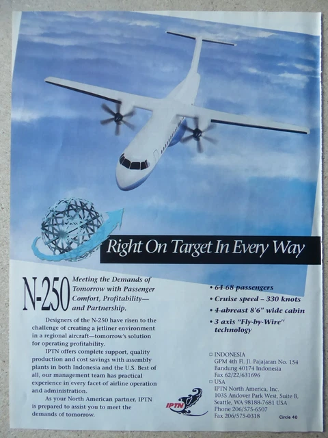 6/1995 PUB IPTN N250 Indonesia Regional Airliner Original Ad EUR 10,00 ...