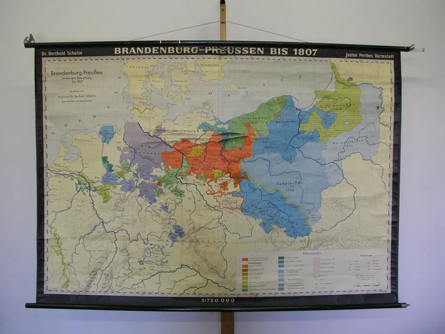 OLD SCHOOL WALL Map Hohenzollern Prussia To 1807 190x133 1961 Vintage ...