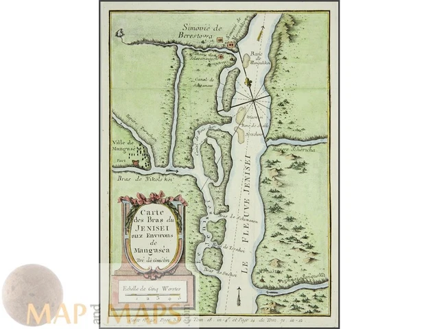 RUSSIE, CARTE DES Bras Du Jenisei carte ancienne rivière Jenisej Bellin ...