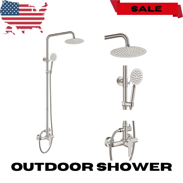 OUTDOOR SHOWER FIXTURE SUS304 Shower Faucet Combo Set Stainless Steel 8 ...