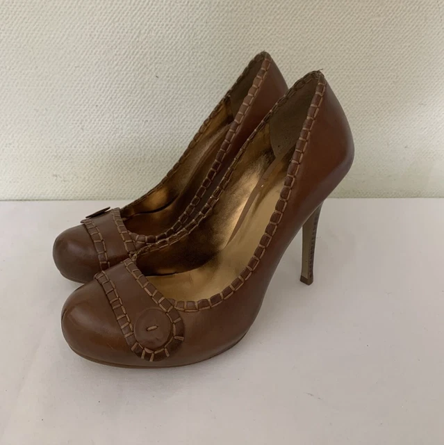 BERTIE HIGH HEELS - Women's Brown Leather Slip On Button Courts - UK 6. ...