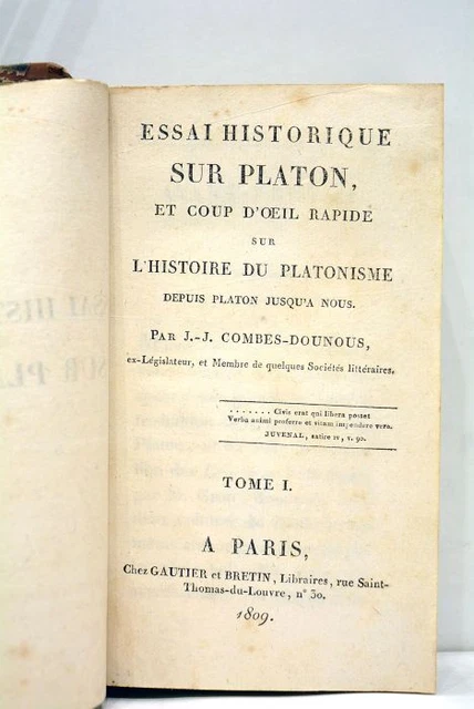 LIVRE ANCIEN COMBES-DOUNOUS Essai Historique Sur Platon 1809 EUR 75,00 ...