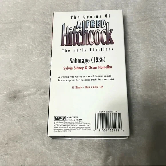 SABOTAGE ALFRED HITCHCOCK 1936 VHS Sylvia Sidney Oscar Homolka £5.76 ...